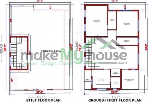 Buy 32x45 House Plan | 32 by 45 Elevation Design | Plot Area Naksha