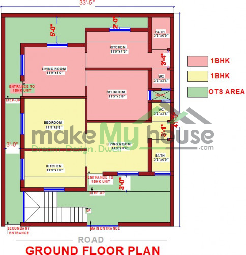 Buy 33x41 House Plan | 33 by 41 Elevation Design | Plot Area Naksha