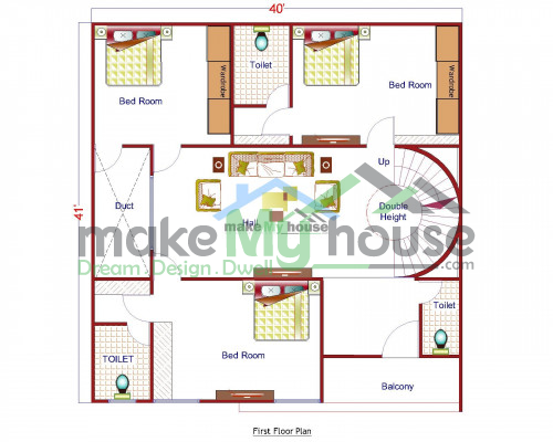 Buy 40x50 House Plan | 40 by 50 Elevation Design | Plot Area Naksha