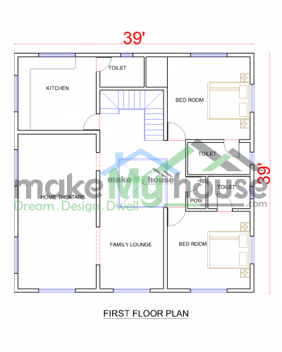 Buy 39x39 House Plan | 39 by 39 Elevation Design | Plot Area Naksha