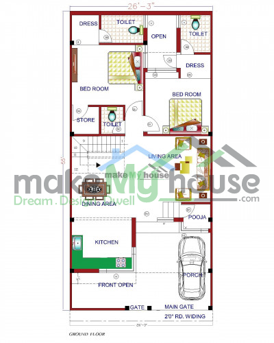 Buy 30x60 House Plan | 30 by 60 Elevation Design | Plot Area Naksha