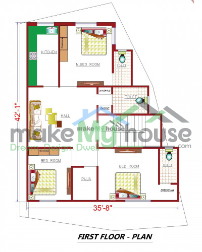 Buy 32x42 House Plan | 32 by 42 Elevation Design | Plot Area Naksha