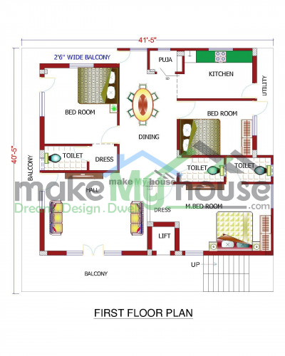Buy 41x42 House Plan | 41 by 42 Elevation Design | Plot Area Naksha