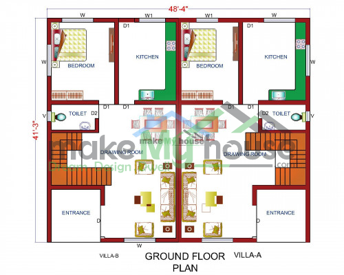 Buy 48x48 House Plan | 48 by 48 Elevation Design | Plot Area Naksha