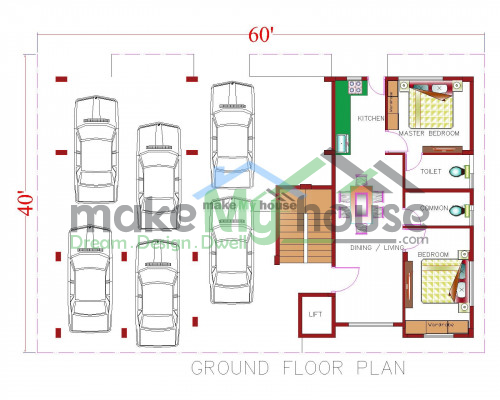 Buy 40x60 House Plan | 40 by 60 Elevation Design | Plot Area Naksha