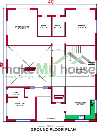 Buy 40x50 House Plan | 40 by 50 Elevation Design | Plot Area Naksha