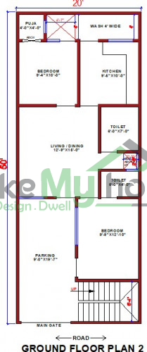 Buy 20x50 House Plan | 20 by 50 Elevation Design | Plot Area Naksha