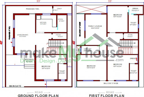 Buy 40x33 House Plan | 40 by 33 Elevation Design | Plot Area Naksha