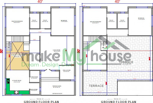 Buy 40x50 House Plan | 40 by 50 Elevation Design | Plot Area Naksha
