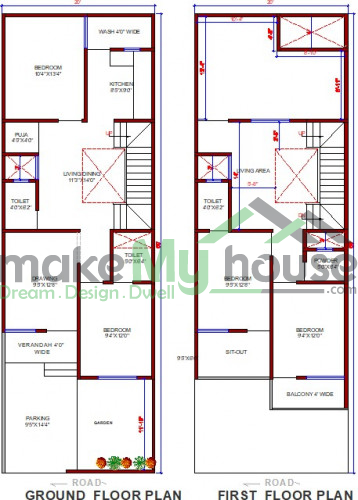 Buy 20x60 House Plan | 20 by 60 Elevation Design | Plot Area Naksha