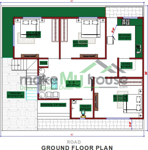 Buy 40x35 House Plan | 40 by 35 Elevation Design | Plot Area Naksha