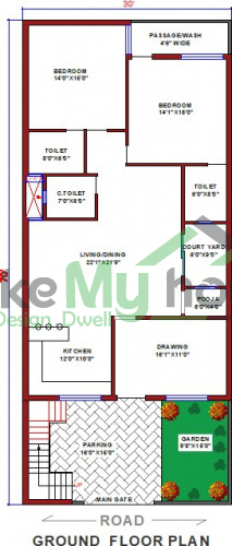 Buy 30x70 House Plan | 30 by 70 Elevation Design | Plot Area Naksha
