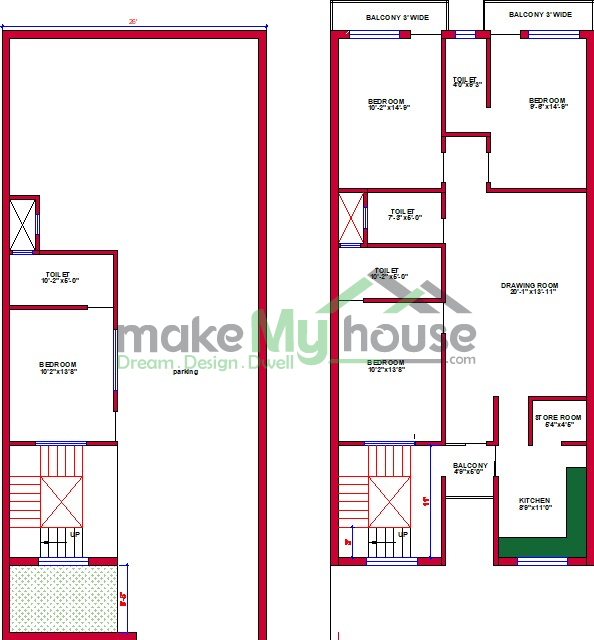 Buy 26x60 House Plan | 26 by 60 Elevation Design | Plot Area Naksha