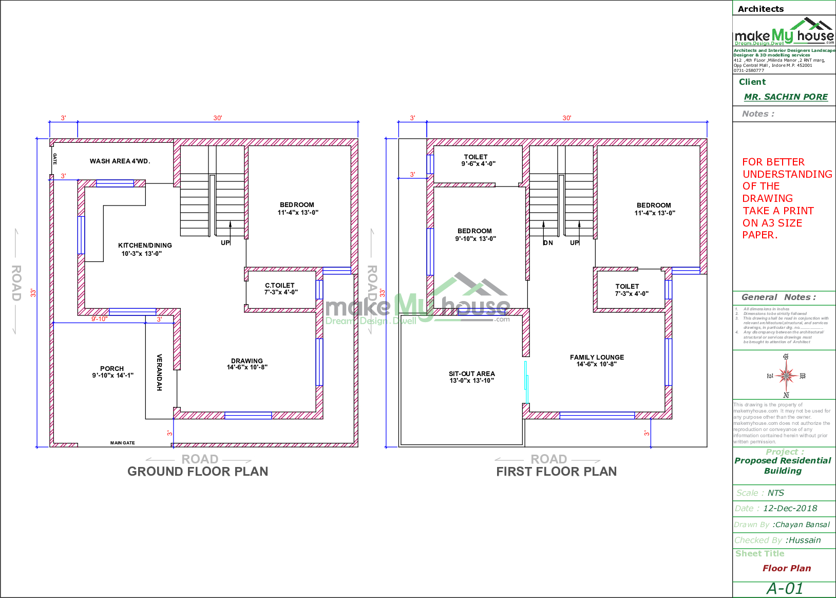 Buy 33x33 House Plan | 33 by 33 Front Elevation Design | 1089Sqrft Home ...