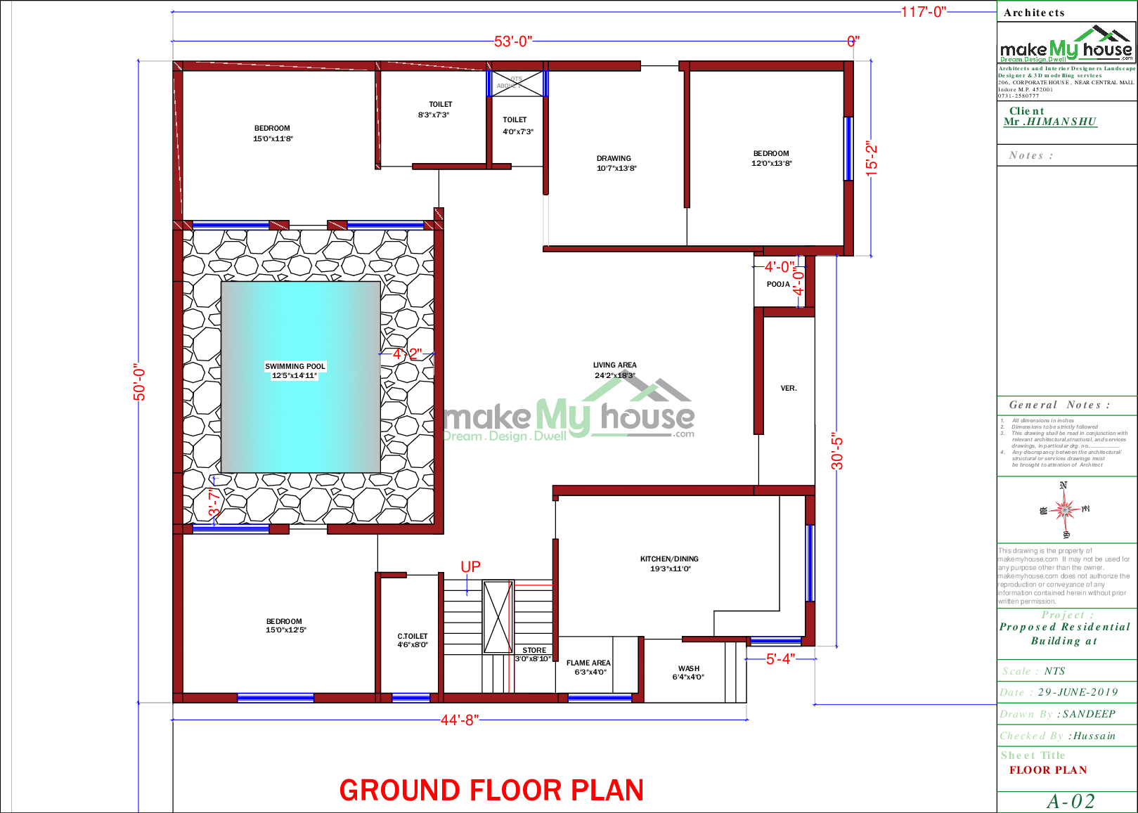 Buy 50x50 House Plan | 50 by 50 Elevation Design | 2500Sqrft Home Naksha
