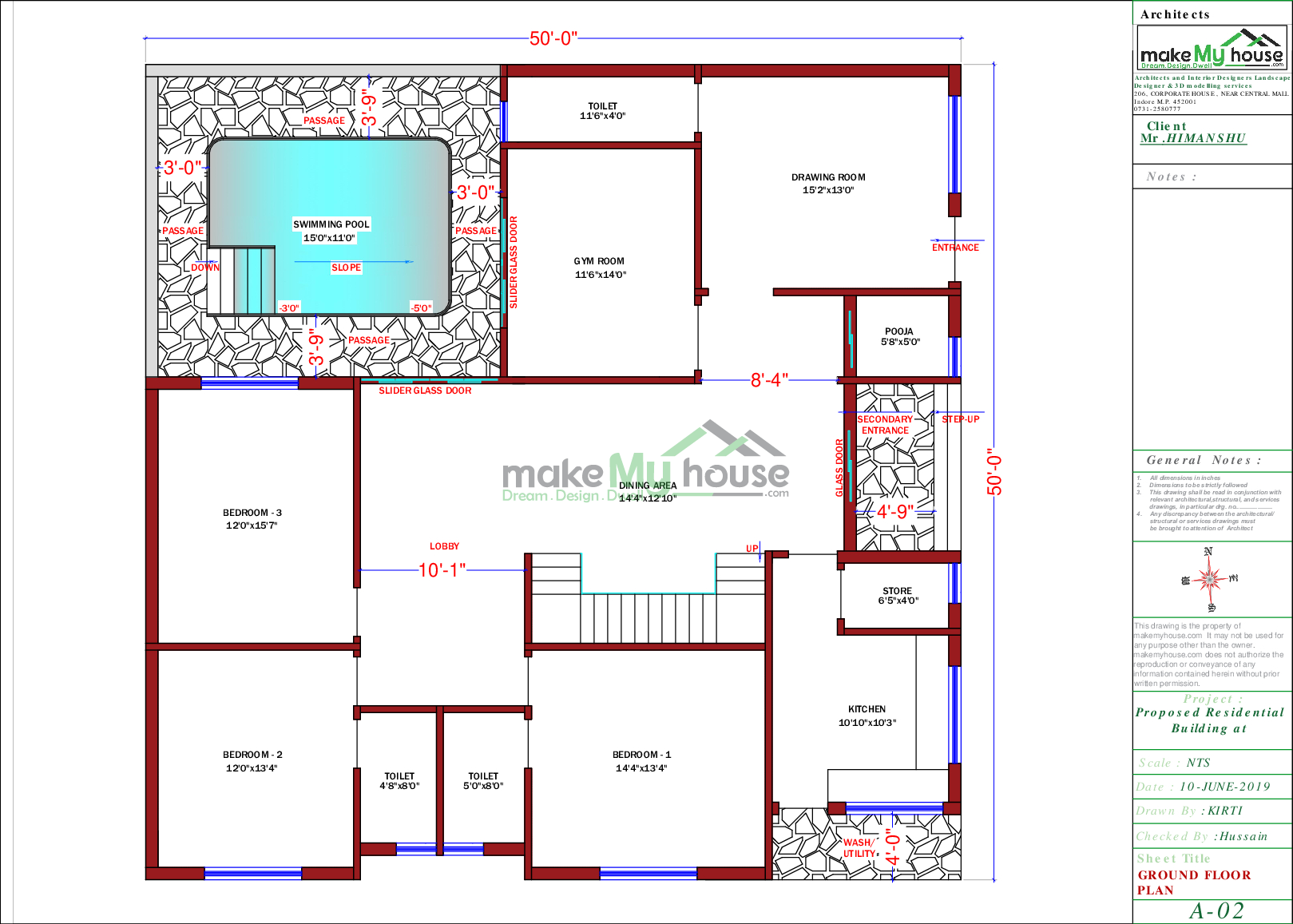 Buy 50x50 House Plan | 50 by 50 Elevation Design | 2500Sqrft Home Naksha