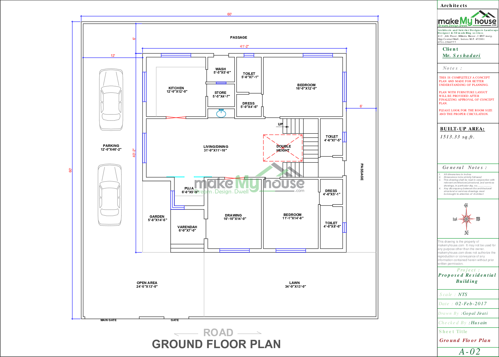 Buy 60x60 House Plan | 60 by 60 Front Elevation Design | 3600Sqrft Home ...