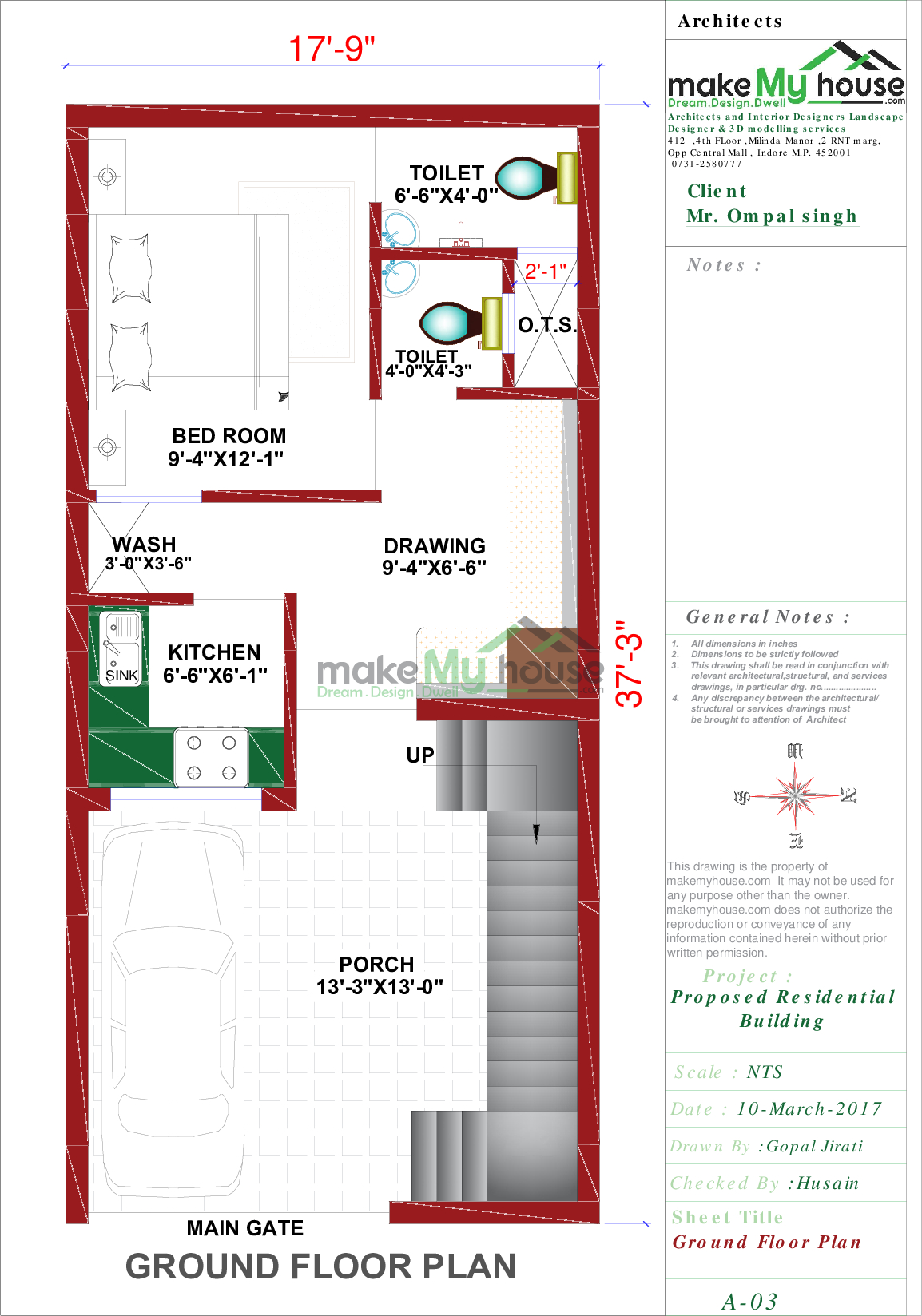 Buy 17x37 House Plan | 17 by 37 Front Elevation Design | 629Sqrft Home ...
