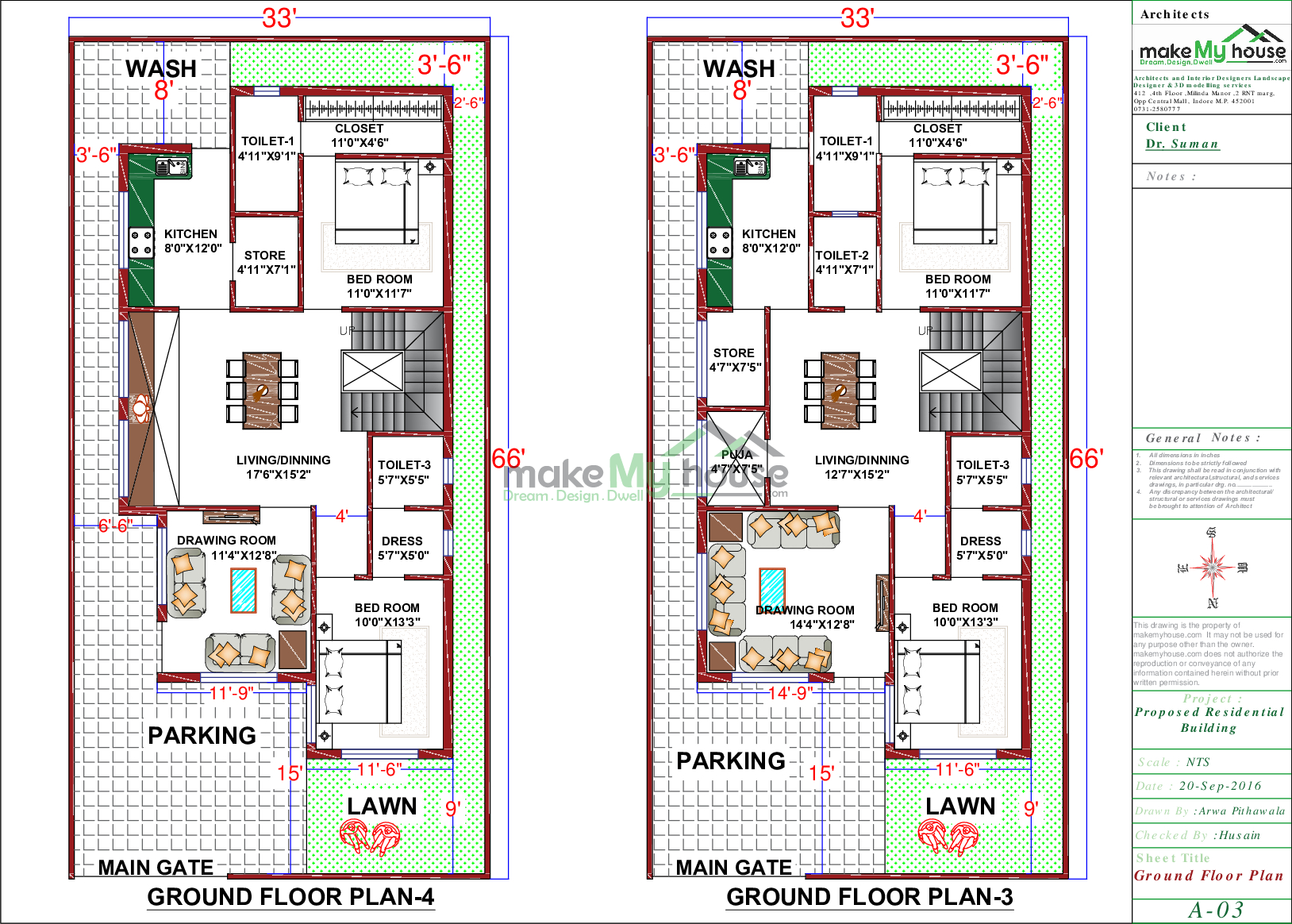 Buy 33x66 House Plan | 33 by 66 Elevation Design | 2178Sqrft Home Naksha