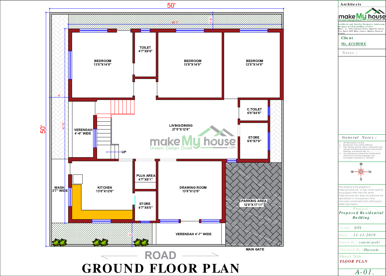 Buy 50x50 House Plan | 50 by 50 Elevation Design | 2500Sqrft Home Naksha
