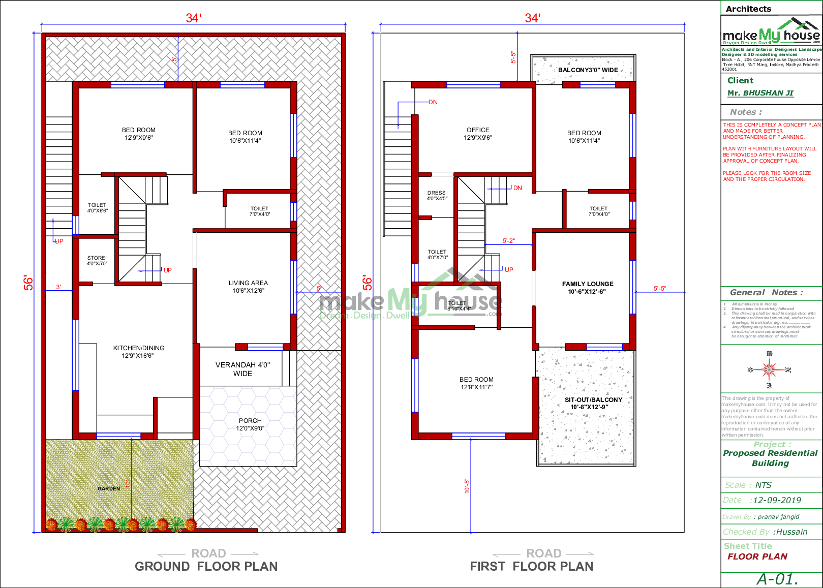 Buy 34x56 House Plan | 34 by 56 Front Elevation Design | 1904Sqrft Home ...