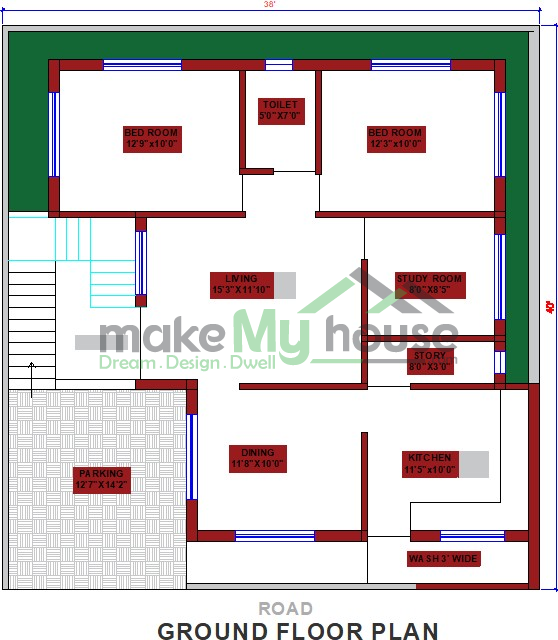 Buy 40x35 House Plan | 40 by 35 Elevation Design | Plot Area Naksha